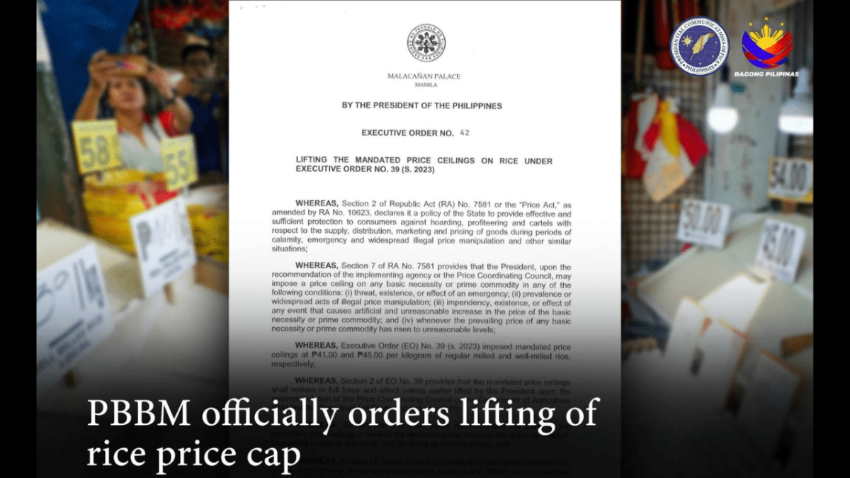 PBBM OFFICIALLY ORDERS LIFTING OF RICE PRICE CAP – The Bench Files