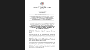 RESO SEEKING TO CUT AGE REQUIREMENT FOR PRESIDENT, VP, SENATORS FILED ...